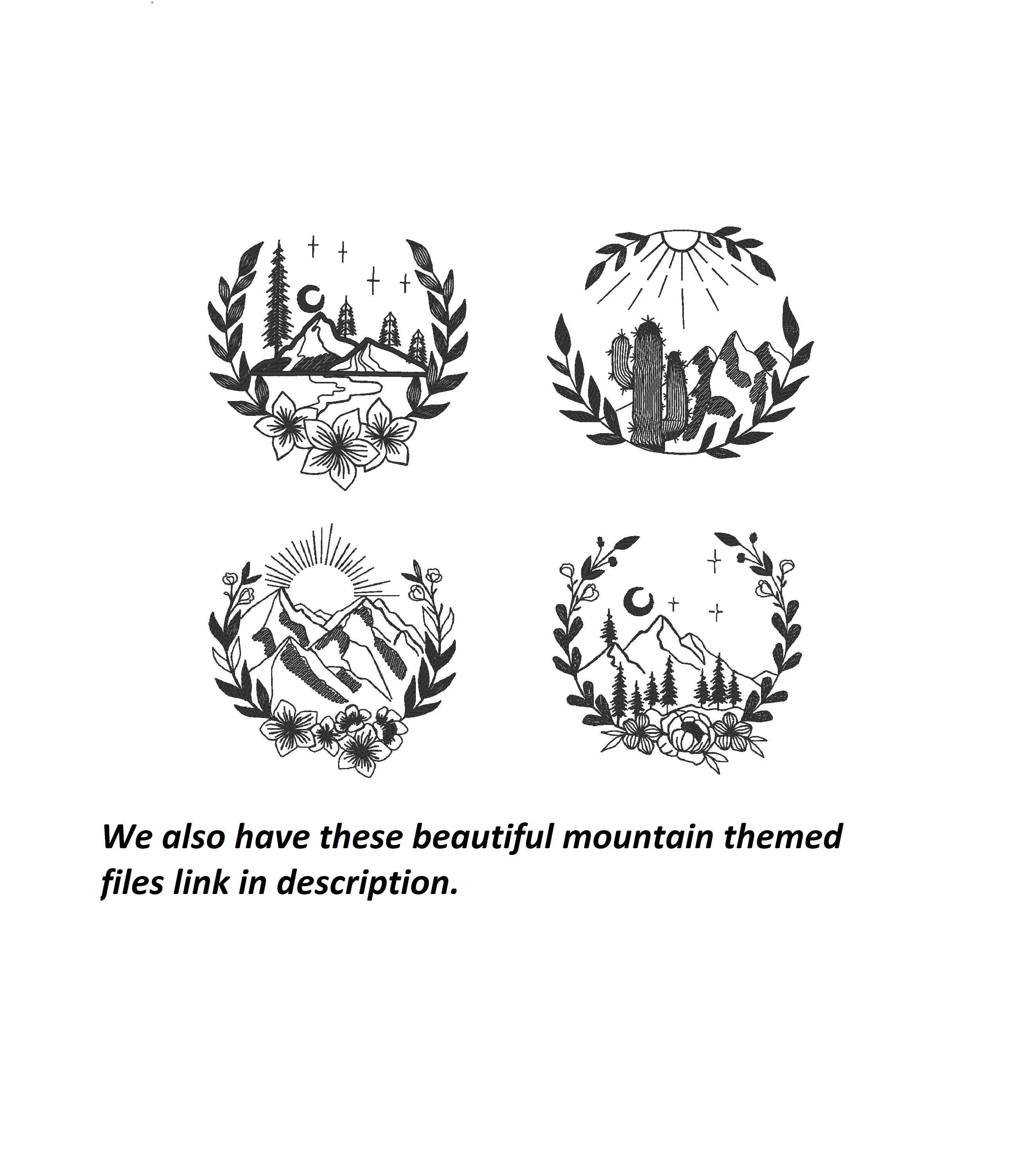 Mountain Embroidery Design,line Art Embroidery Design,bundle Mountain ...