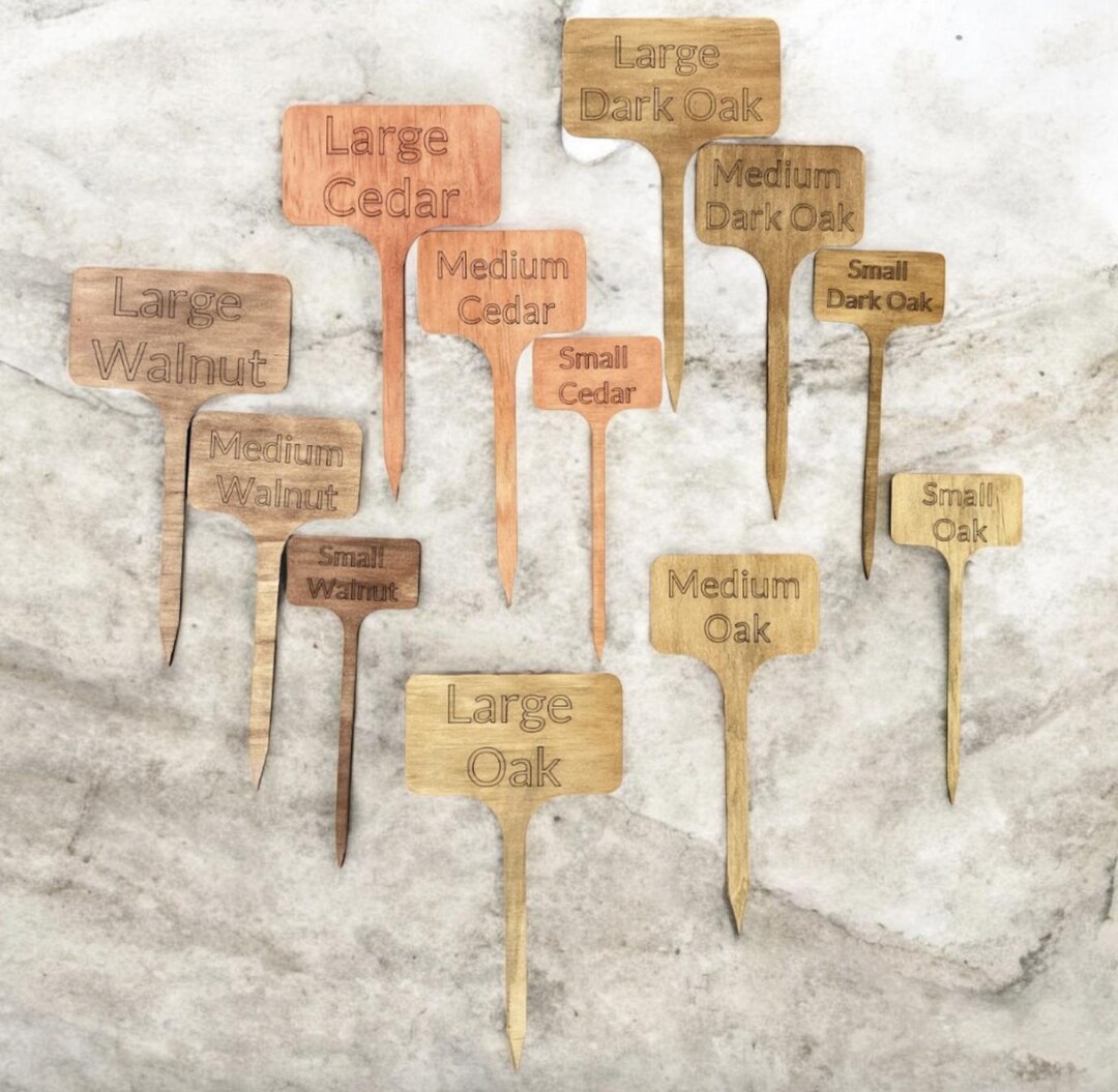 Customisable Wooden Plant Tags - Rustic Indoor Garden Markers in Walnut ...