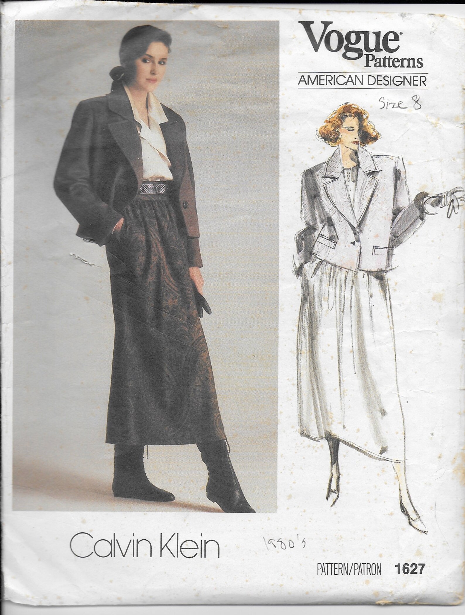 Vogue 1627 Misses' Jacket and Skirt Size 8 Calvin Klein Design Vintage ...