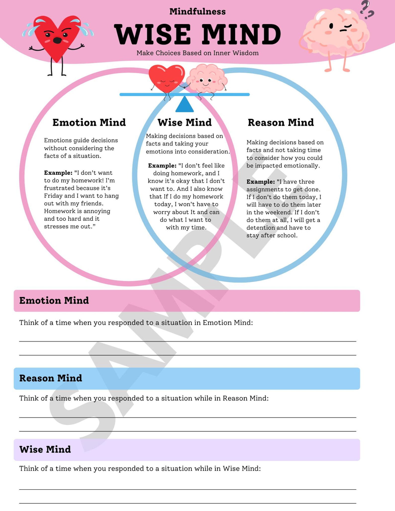 Wise Mind and Mindfulness Skills DBT for Kids - Etsy