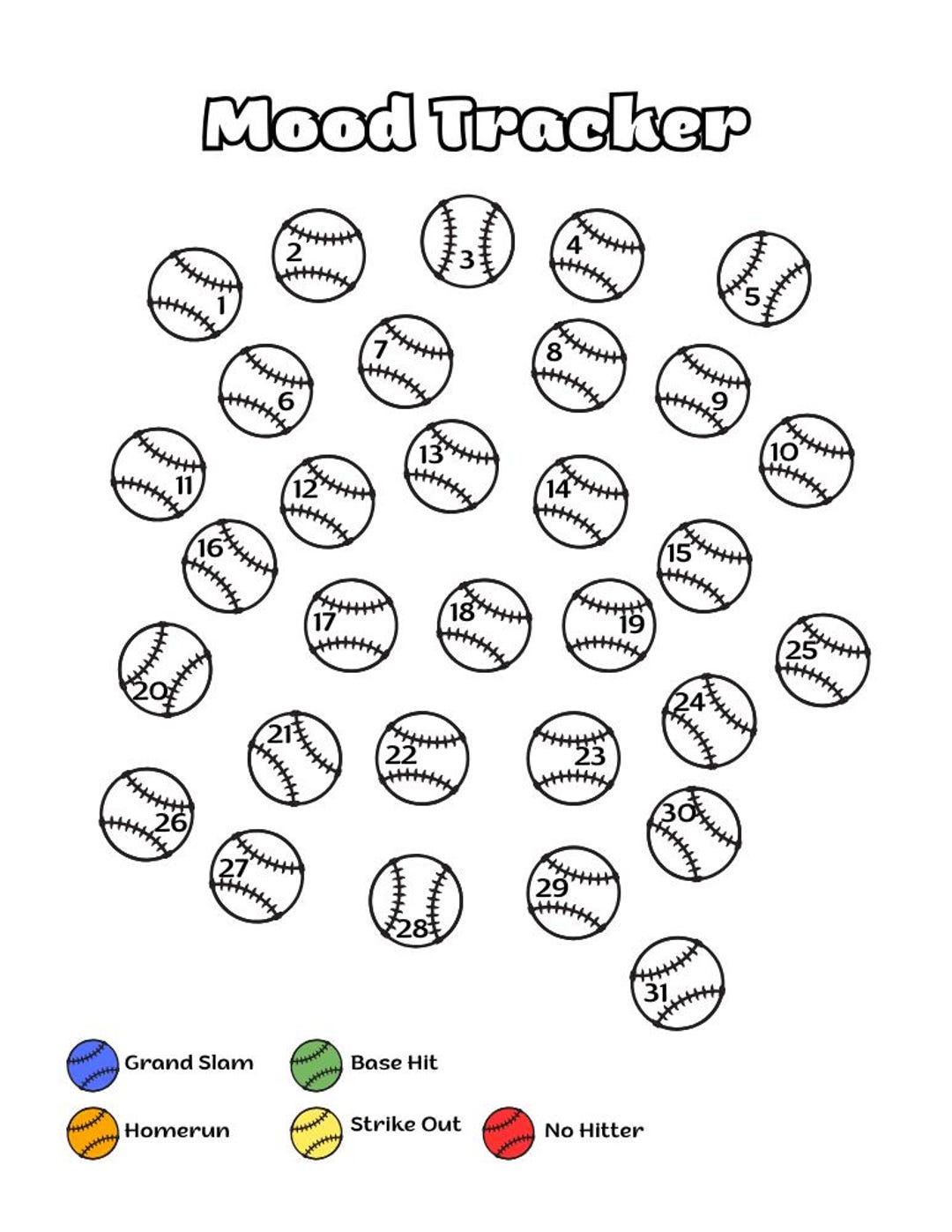 Mood Tracking Coloring Page for Kids – Baseball Theme - Etsy