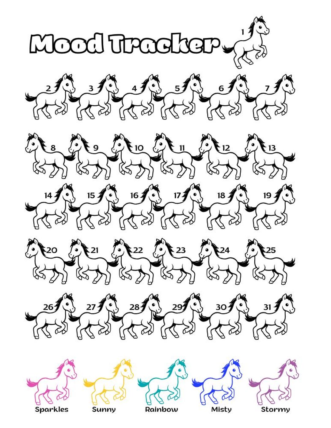Mood Tracking Coloring Page for Kids – Pony Theme - Etsy