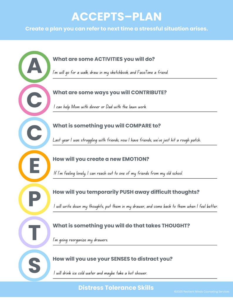 ACCEPTS Skills DBT for Kids - Etsy