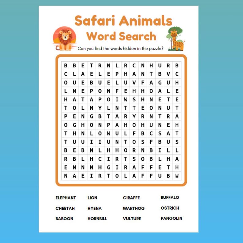 Animal Word Search - Etsy