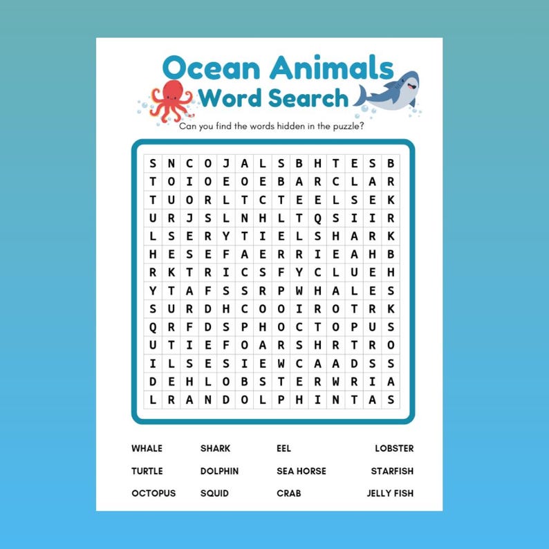 Animal Word Search - Etsy