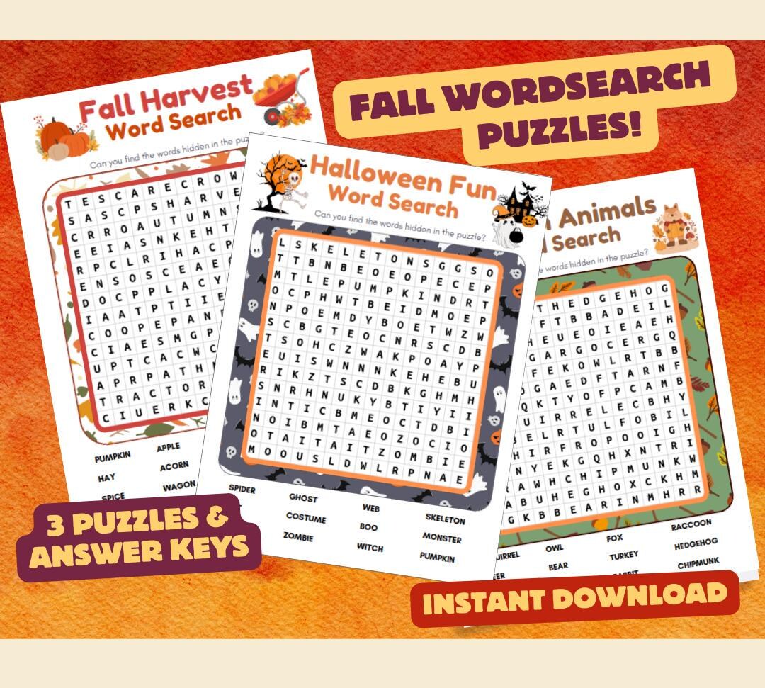 Fall Wordsearch Bundle - Etsy