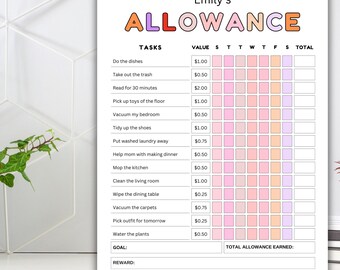 EDITABLE Allowance Chart for Kids. Printable Allowance Chore Chart ...