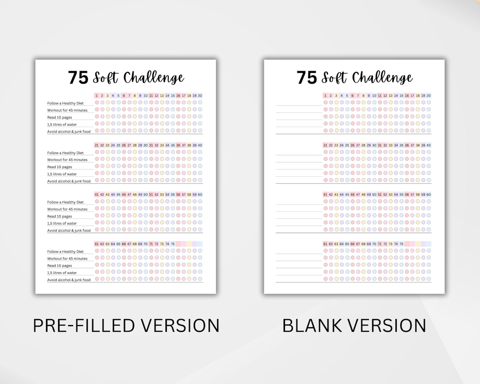 75 Soft Challenge Tracker. Daily Habit Tracker. Printable. Editable ...