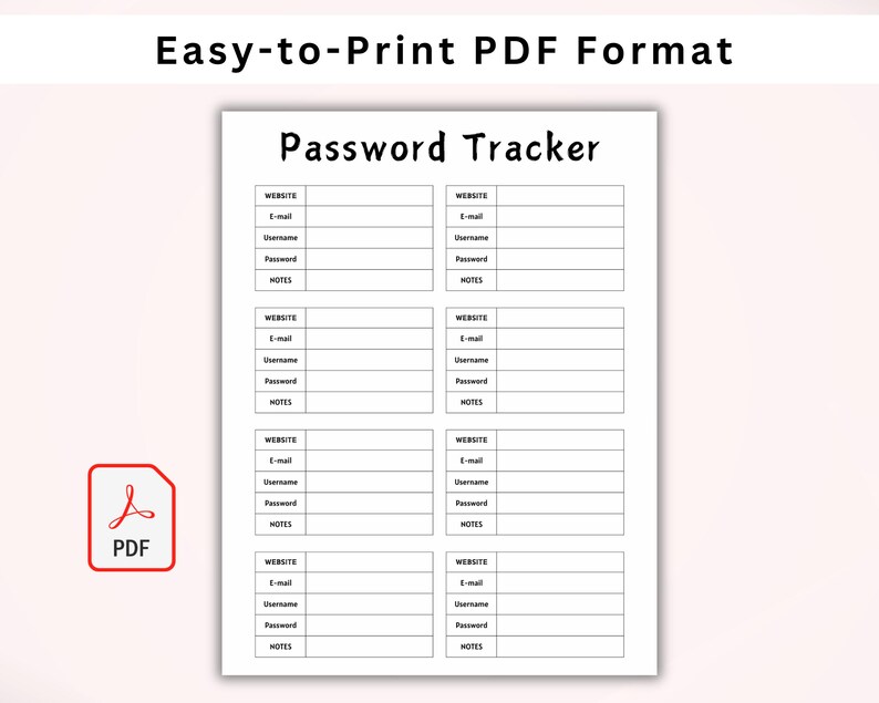 Simple Password Tracker Printable PDF, Password Log, Address Book, Password Keeper Sheet ...