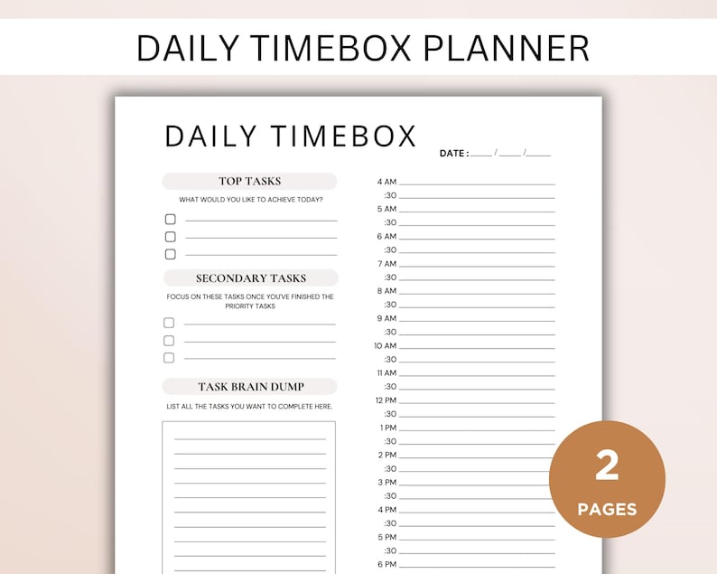 Daily Timebox Planner | Time Blocking Schedule | Productivity Printable ...