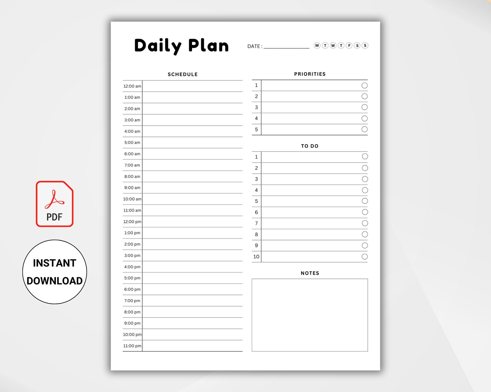 24 Hour Daily Planner Printable. Hourly Planner Undated. Time Blocking ...