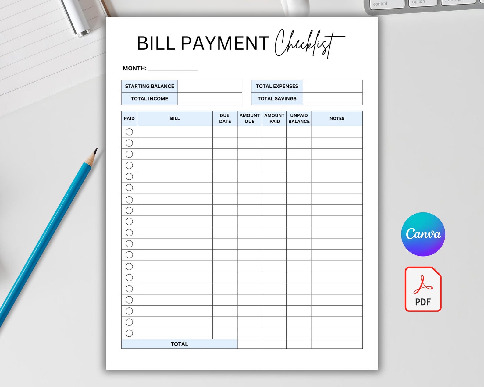 Bill Payment Checklist Tracker. Bill Pay Organizer. Bill Management ...