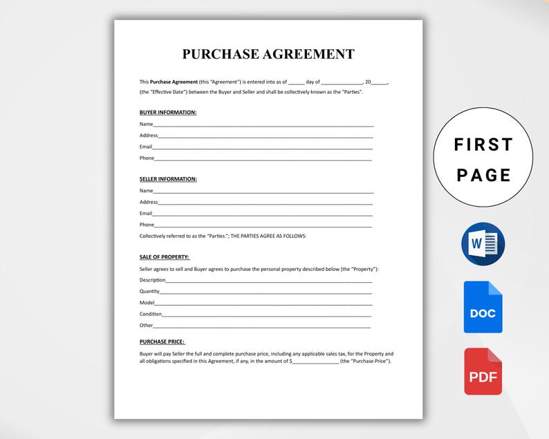 Purchase Agreement Template. Purchase and Sale Contract. Contract of ...