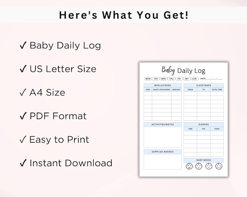 Baby Daily Log Printable, Infant Daily Log, Newborn Baby Tracker, Baby ...