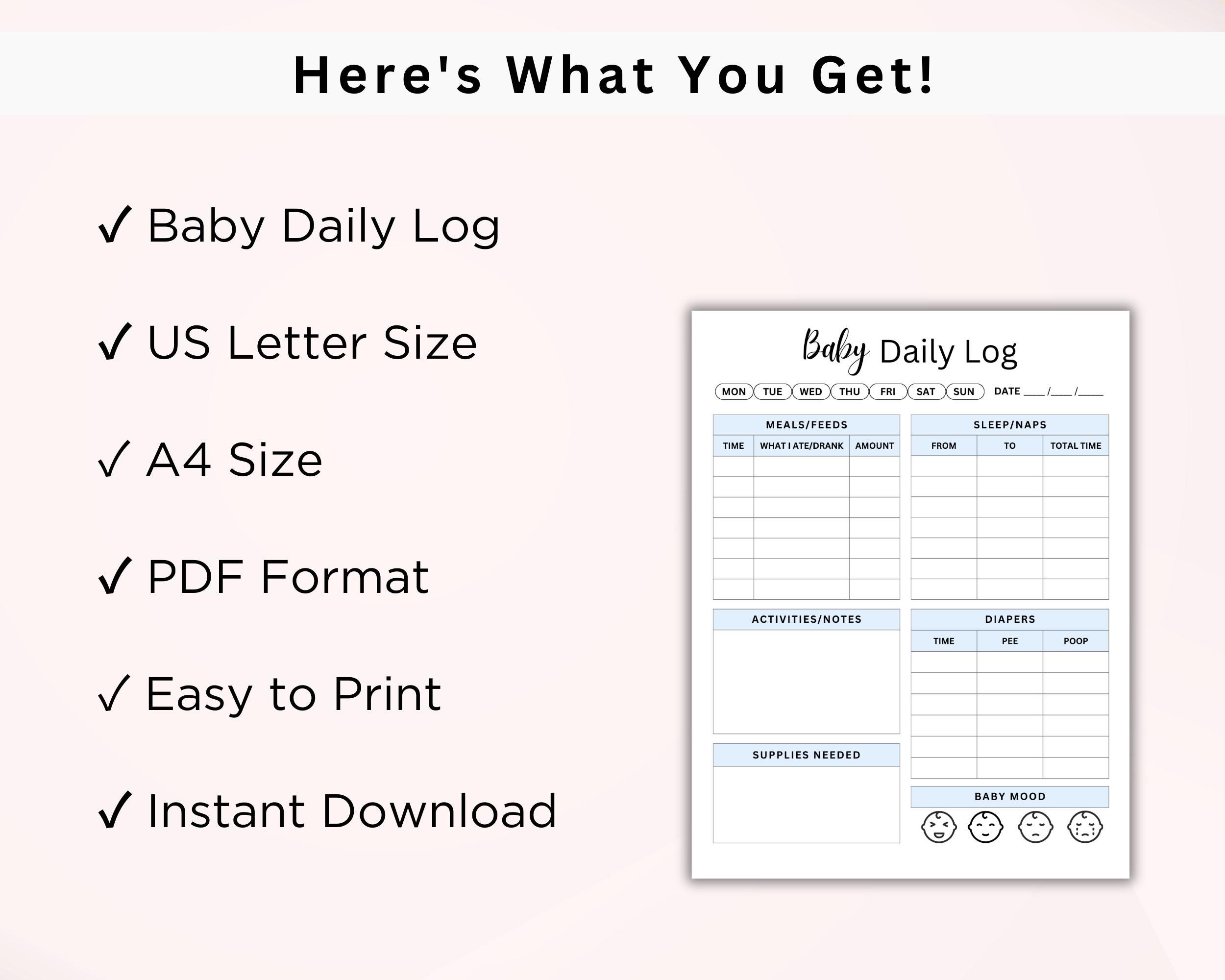 Baby Daily Log Printable, Infant Daily Log, Newborn Baby Tracker, Baby ...