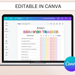 EDITABLE Behavior Chart for Kids. Daily Good Behavior Tracking ...