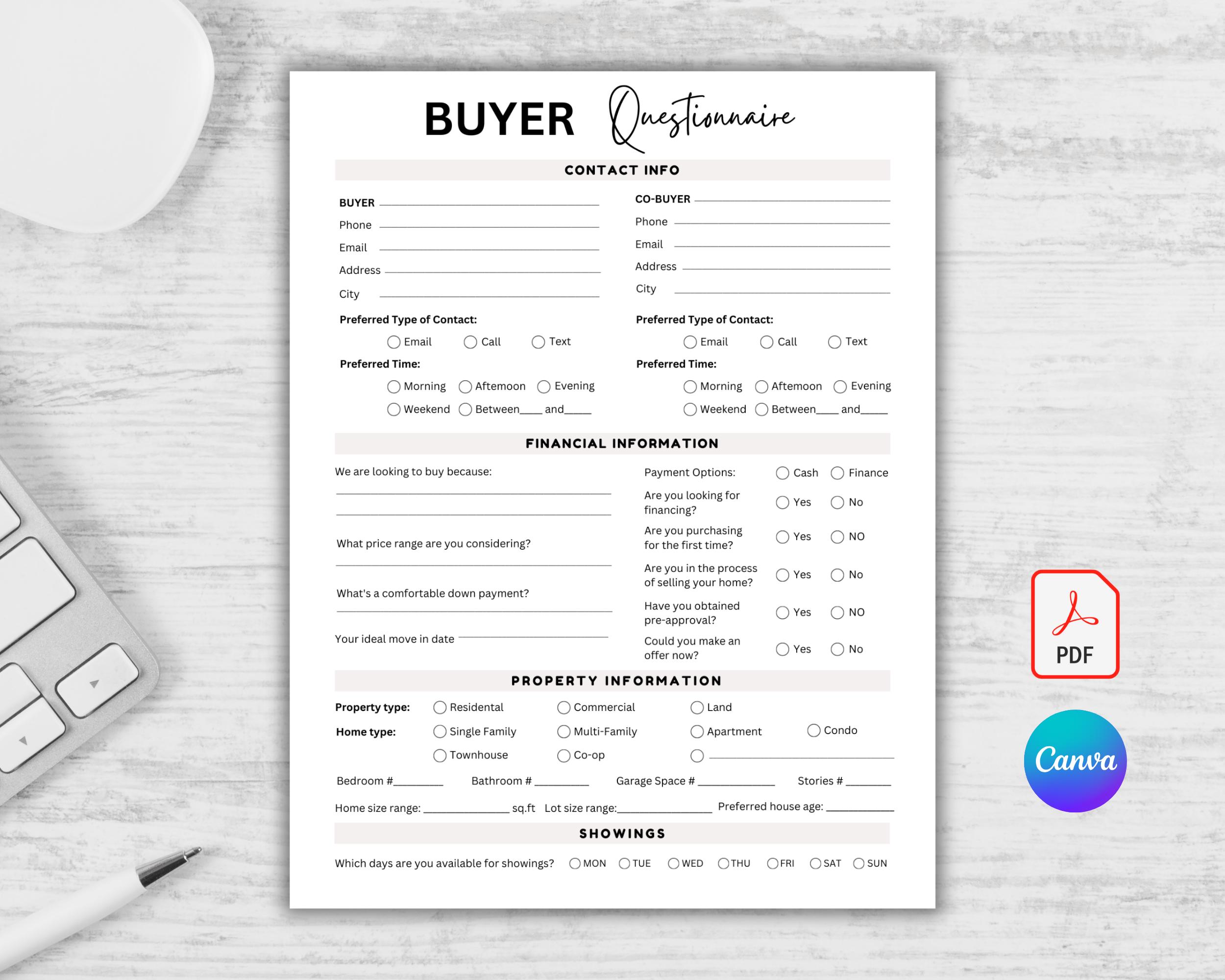 Buyer Questionnaire. Buyer Survey Questionnaire. Real Estate Marketing ...
