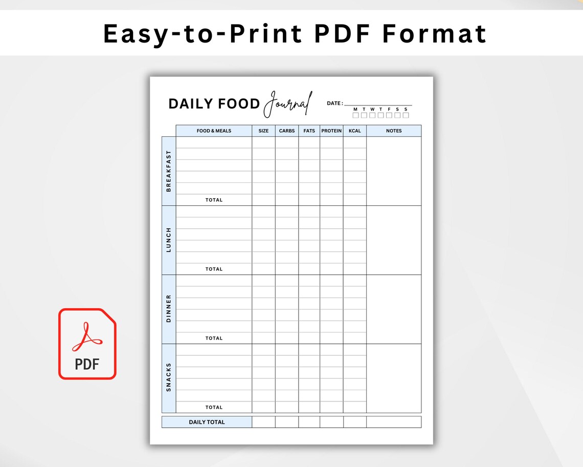 Daily Food Journal. Calorie Tracker. Daily Calorie Counting. Food Diary ...