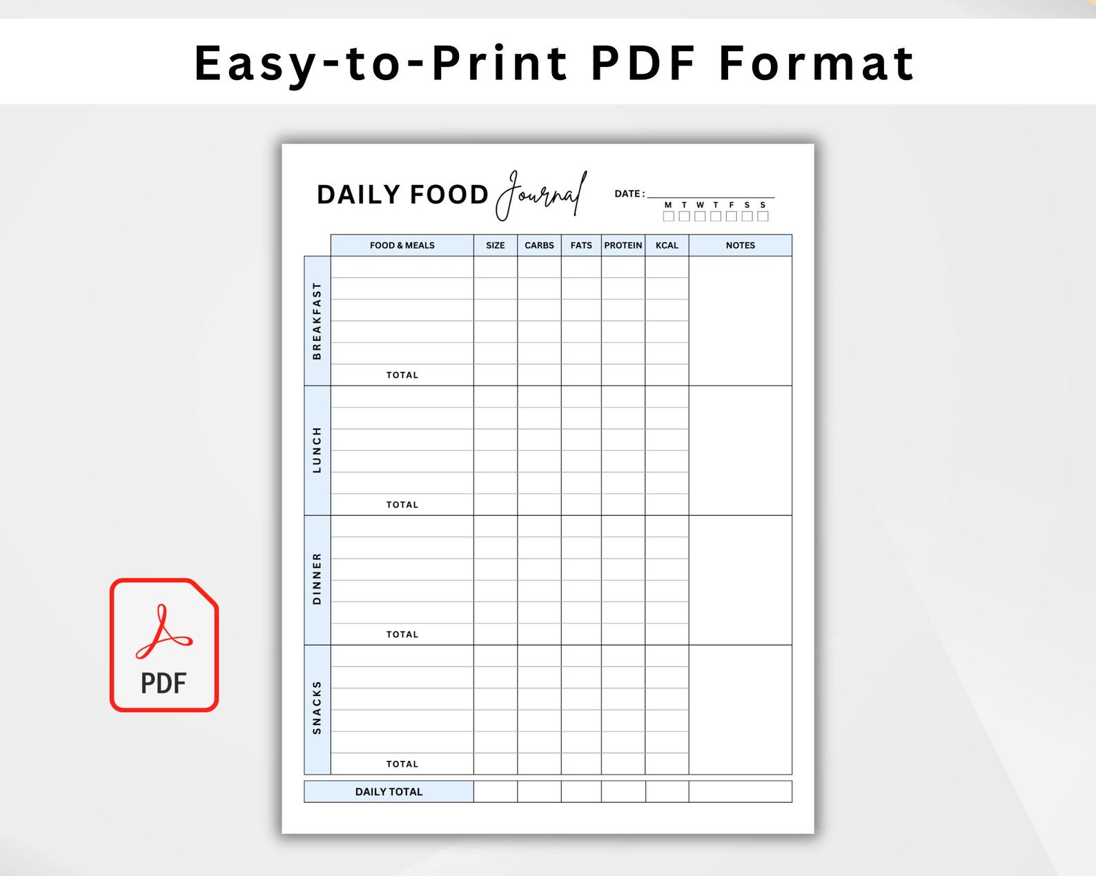 Daily Food Journal. Calorie Tracker. Daily Calorie Counting. Food Diary ...