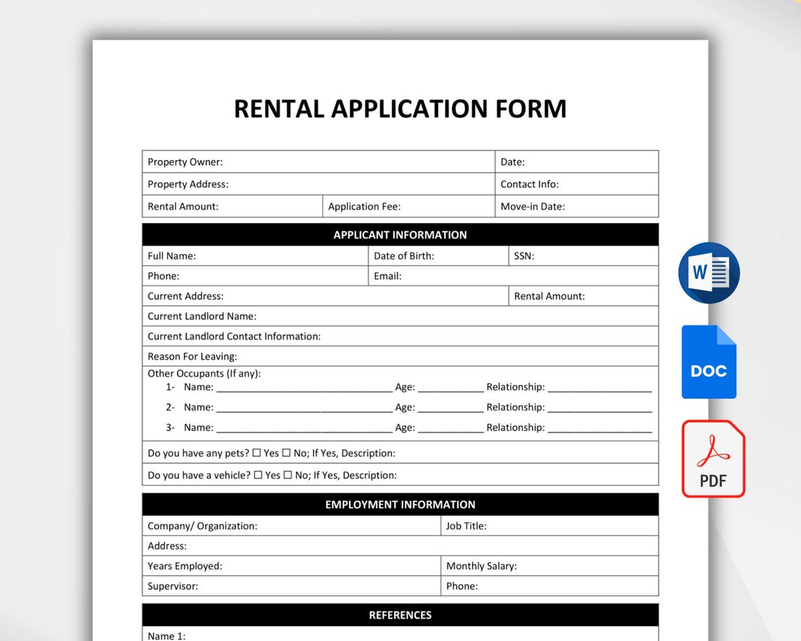EDITABLE Landlord Rental Application Form. Tenant Rental Application ...