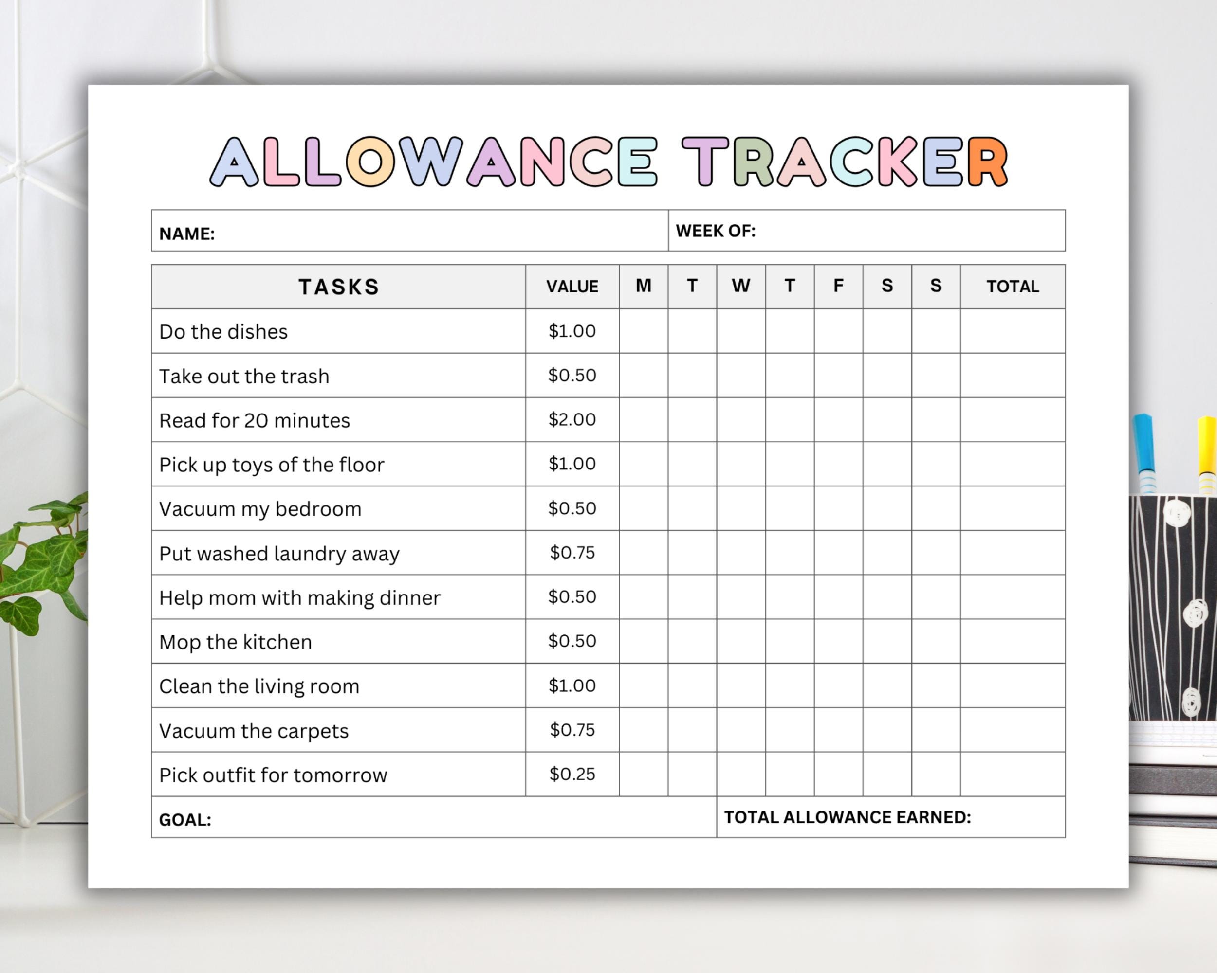 Editable Allowance Chart for Kids, Printable Chore Reward Chart, Earn ...