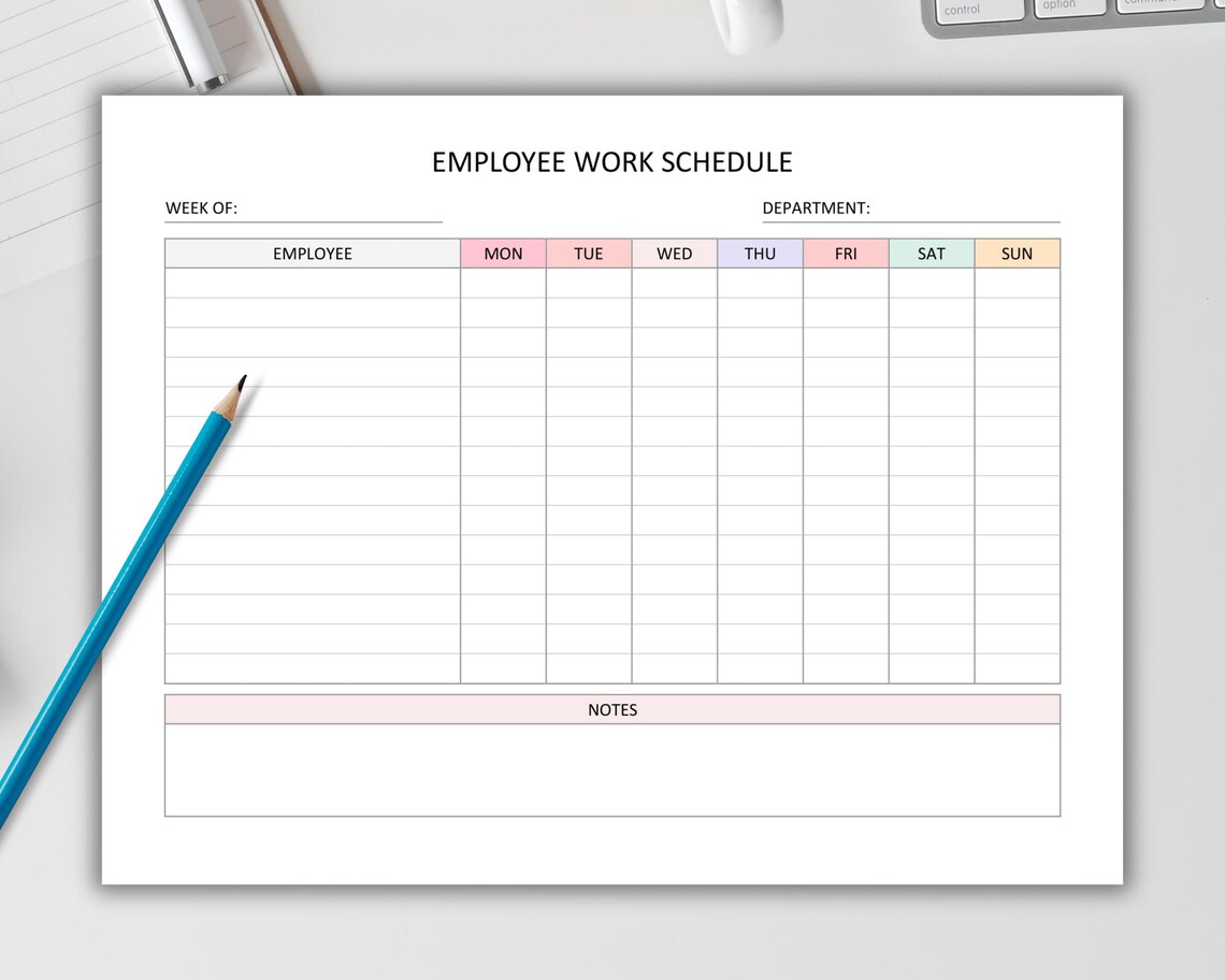 Employee Work Schedule. Printable Employee Time Sheet. Employee Weekly ...