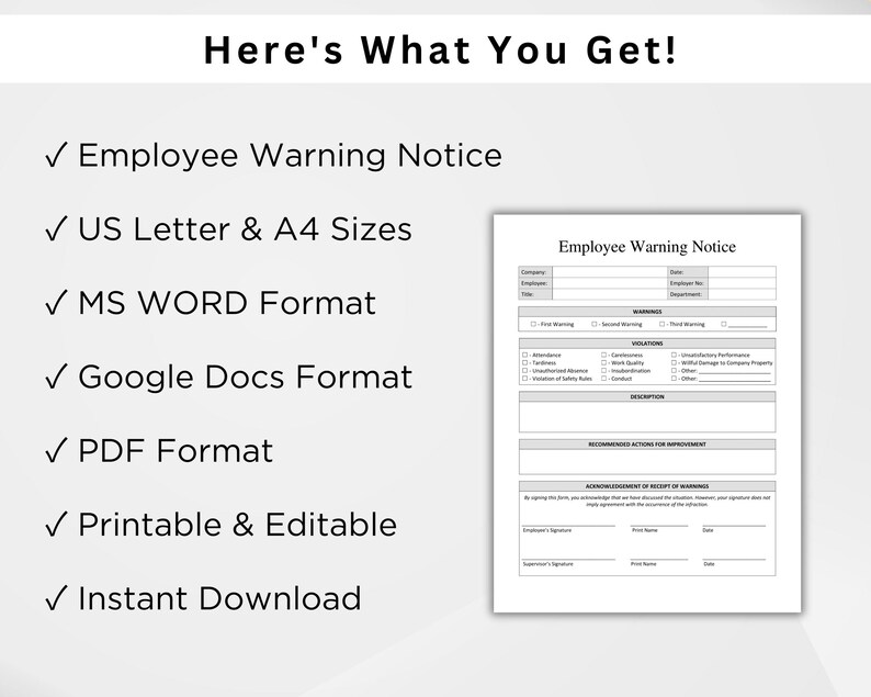 PRINTABLE Employee Warning Notice. Employee Write Up. Employee ...