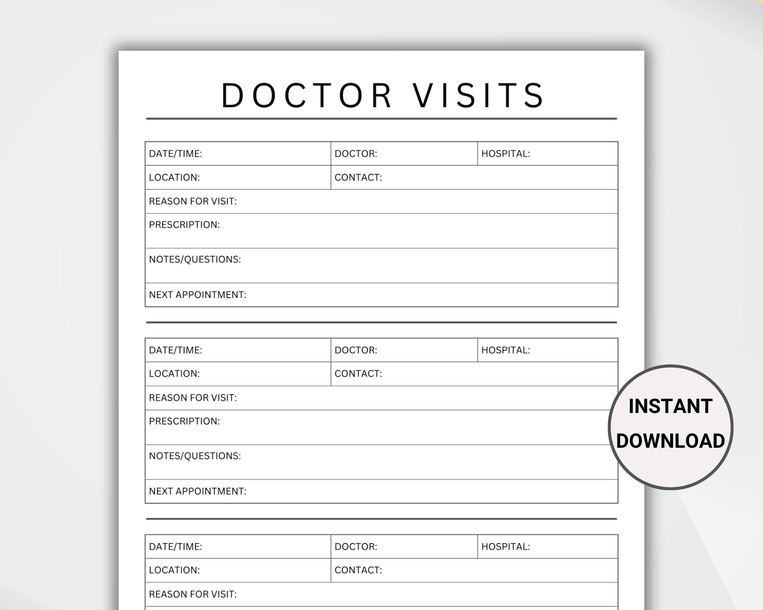 Doctor Visit Tracker. Doctor Visits Log. Health Consultation Record ...
