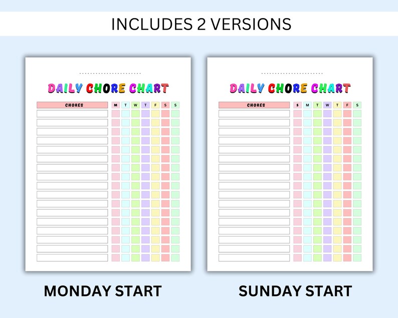 Editable Chore Chart Weekly Chore Chart for Kids Printable Daily ...