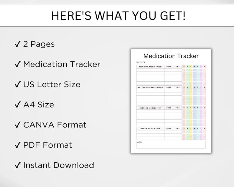 Daily Medication Tracker. Medication Log. Printable Medicine Log for ...
