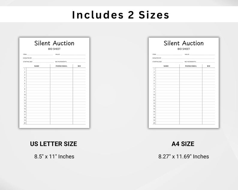 Printable Silent Auction Bid Sheet PDF | Silent Auction Sign up Sheet ...