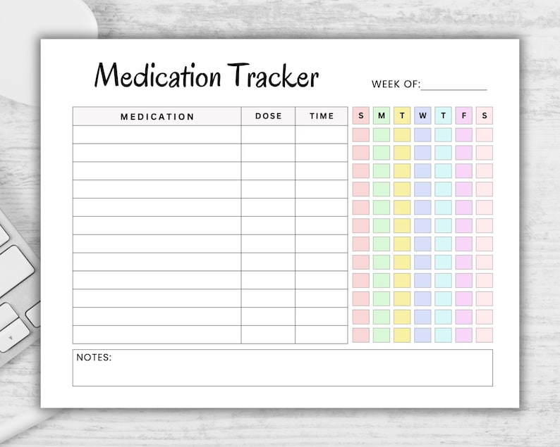 Weekly Medication Tracker. Medication Log. Printable Medication ...