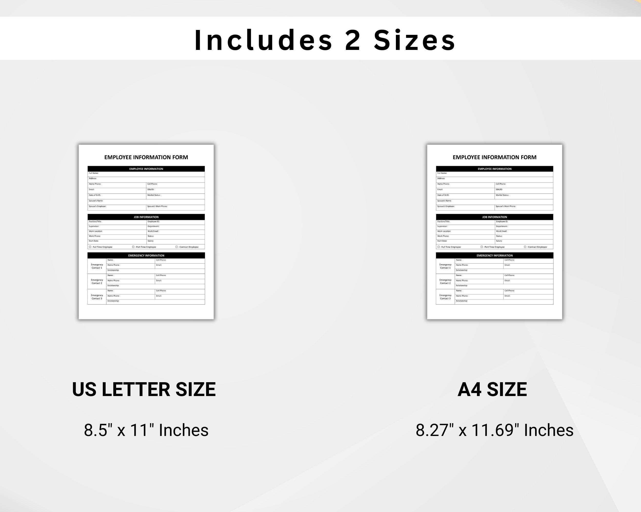 EDITABLE Employee Information Form. New Hire Paperwork. HR Templates ...