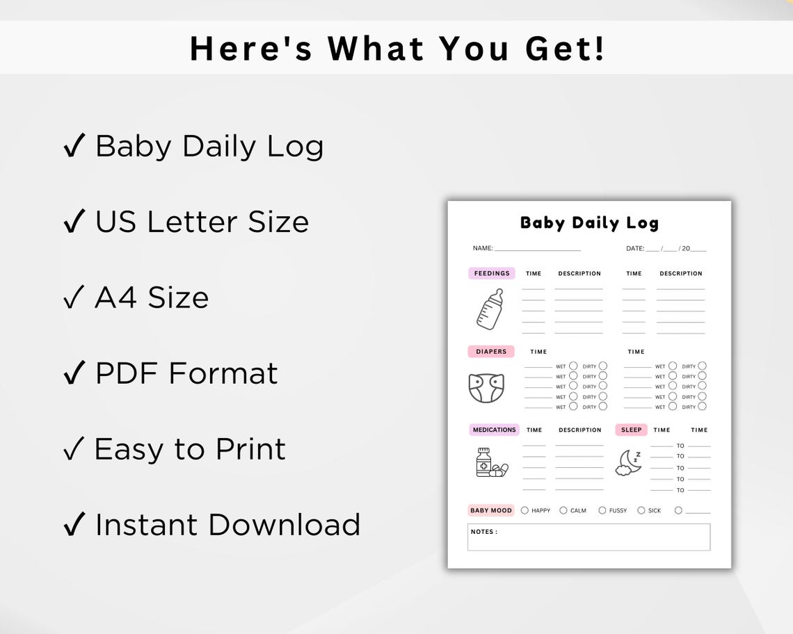 Baby Daily Log Printable | Newborn Tracker | Infant Daily Log | Nanny ...