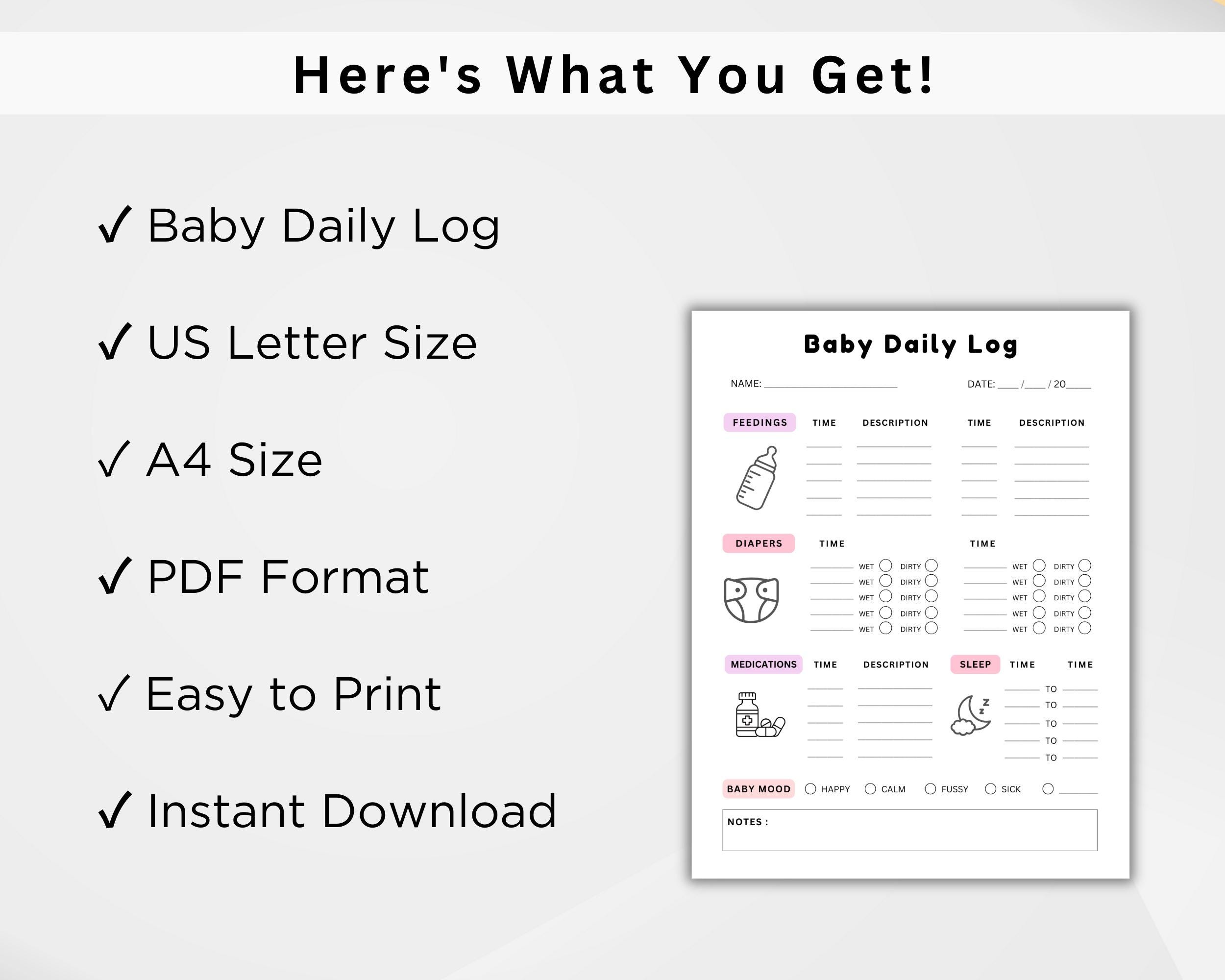 Baby Daily Log Printable | Newborn Tracker | Infant Daily Log | Nanny ...