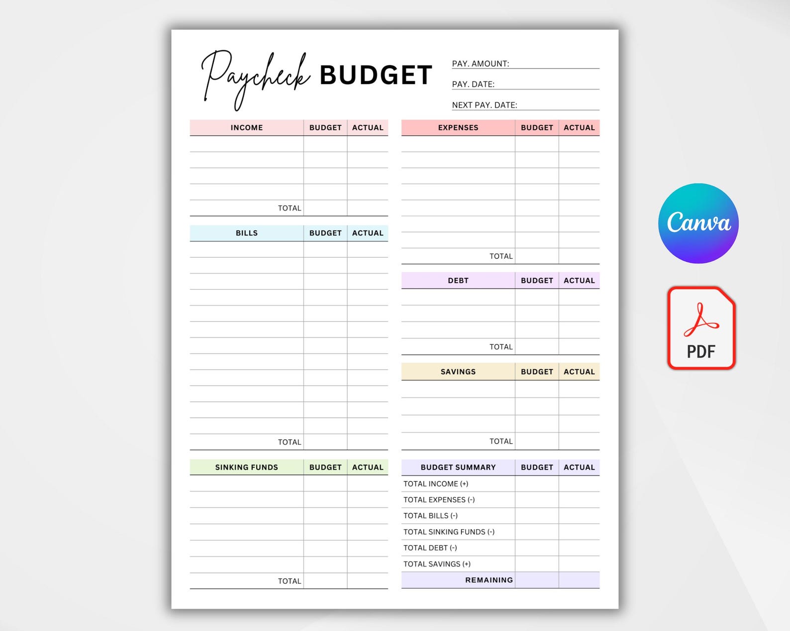 Budget by Paycheck Template. Paycheck Budget Planner. Monthly Budget ...