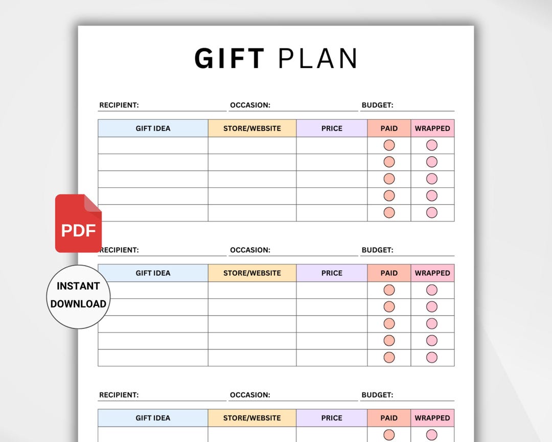 Printable Gift Planner. Gift Ideas. Gift Tracker. Gift Shopping List Template. Gift List Planner ...
