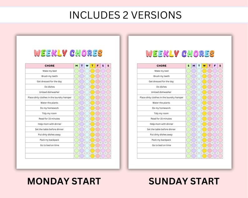 Editable Weekly Chore Chart for Kids. Printable Responsibility Chart ...