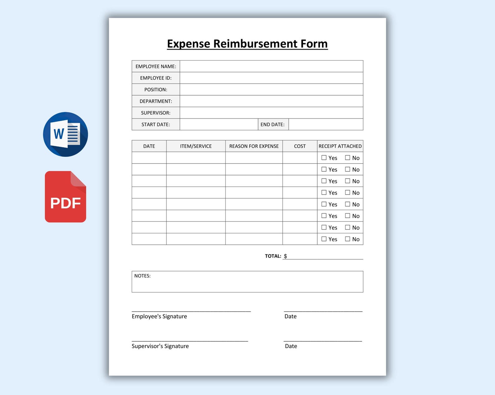 Printable Employee Expense Reporting Template. Employee Reimbursement ...
