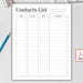 Contacts List Printable. PDF Contact Information. Contact List Template ...