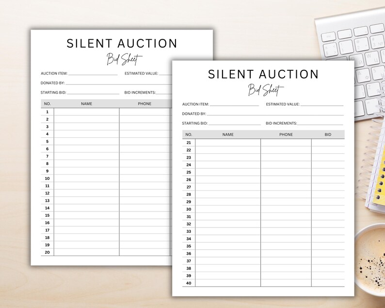 Silent Auction Template. Printable Silent Auction Bid Sheet. Silent ...