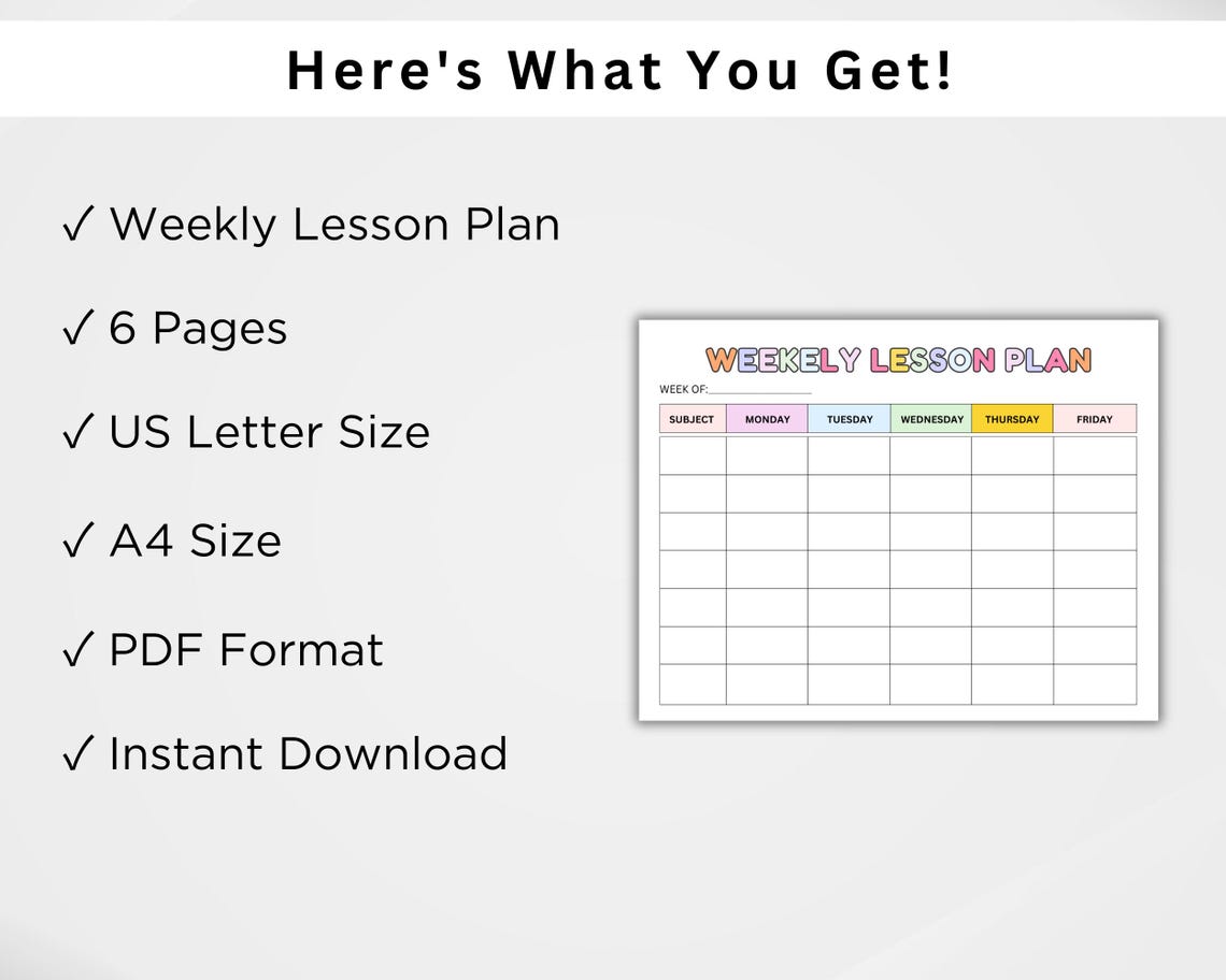 Printable Weekly Lesson Plan for Preschool. Homeschool Teacher Planner ...