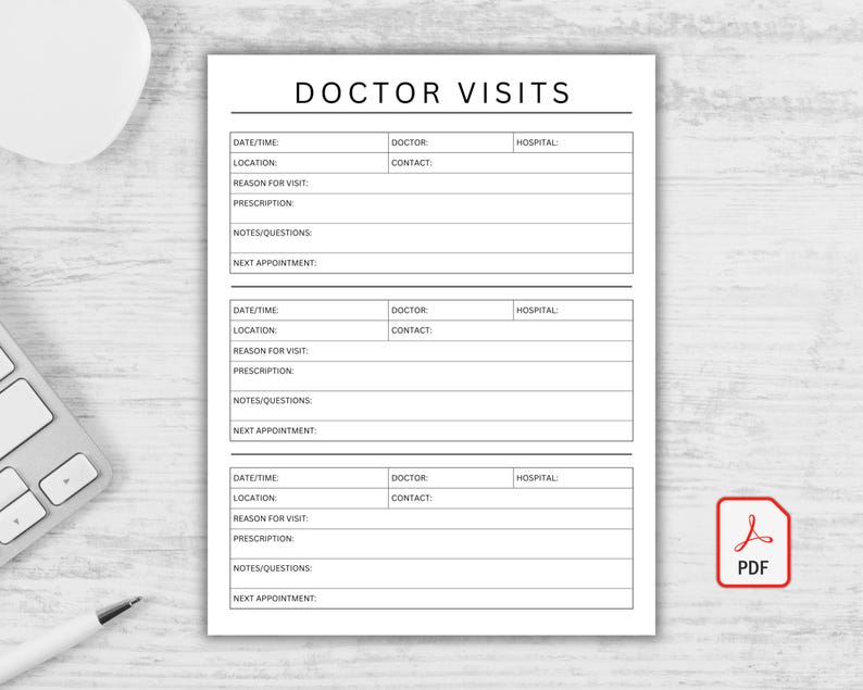Doctor Visit Tracker. Doctor Visits Log. Health Consultation Record ...