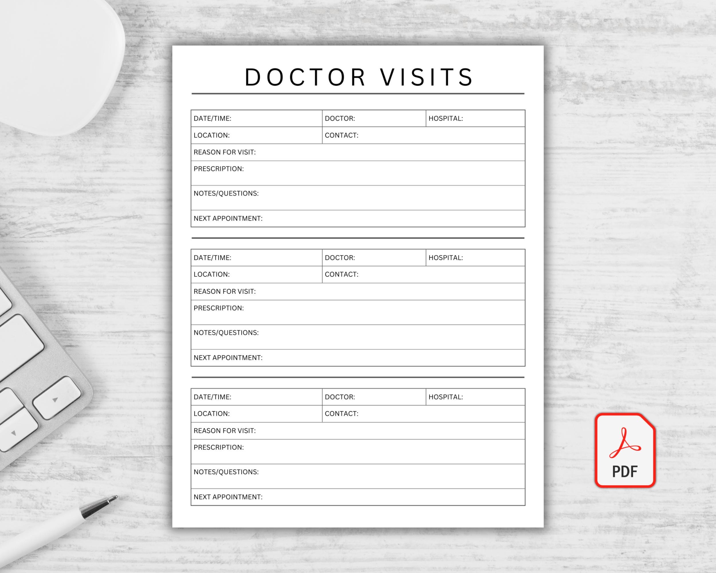 Doctor Visit Tracker. Doctor Visits Log. Health Consultation Record ...