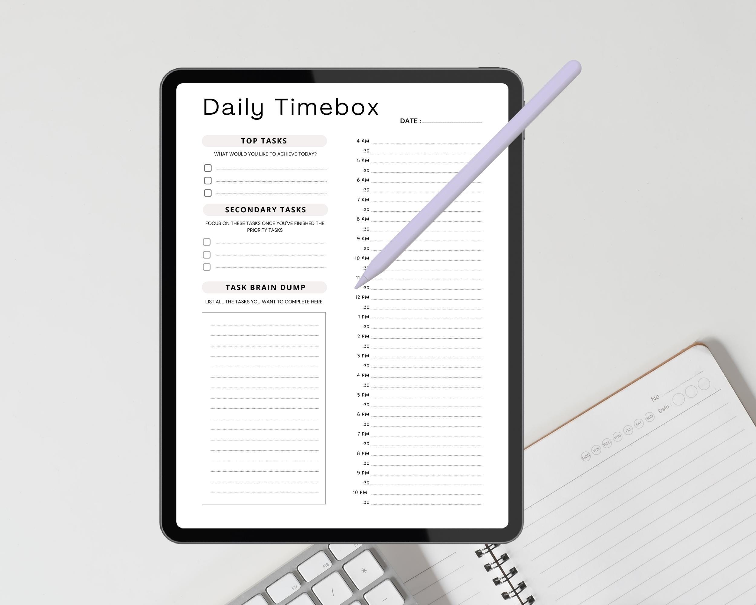 Printable Daily Timebox Planner. Time Blocking Plan. Timeboxing Digital ...
