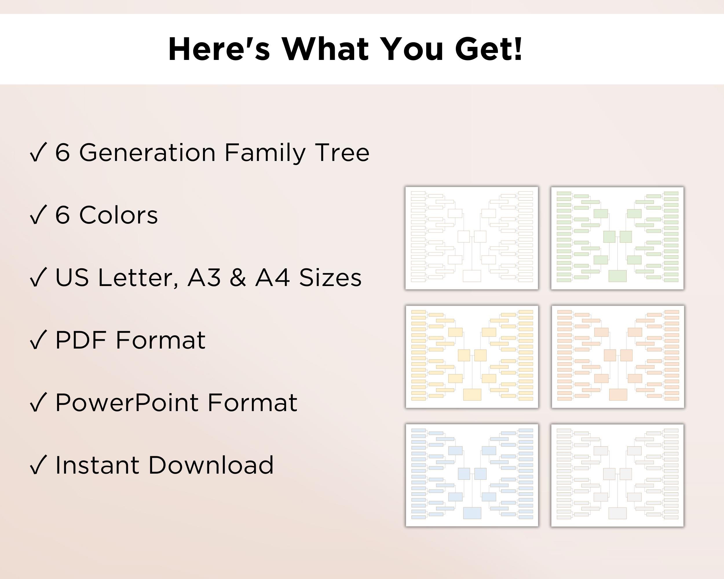 Family Tree Chart - 6 Generations. Printable Family Tree Template ...