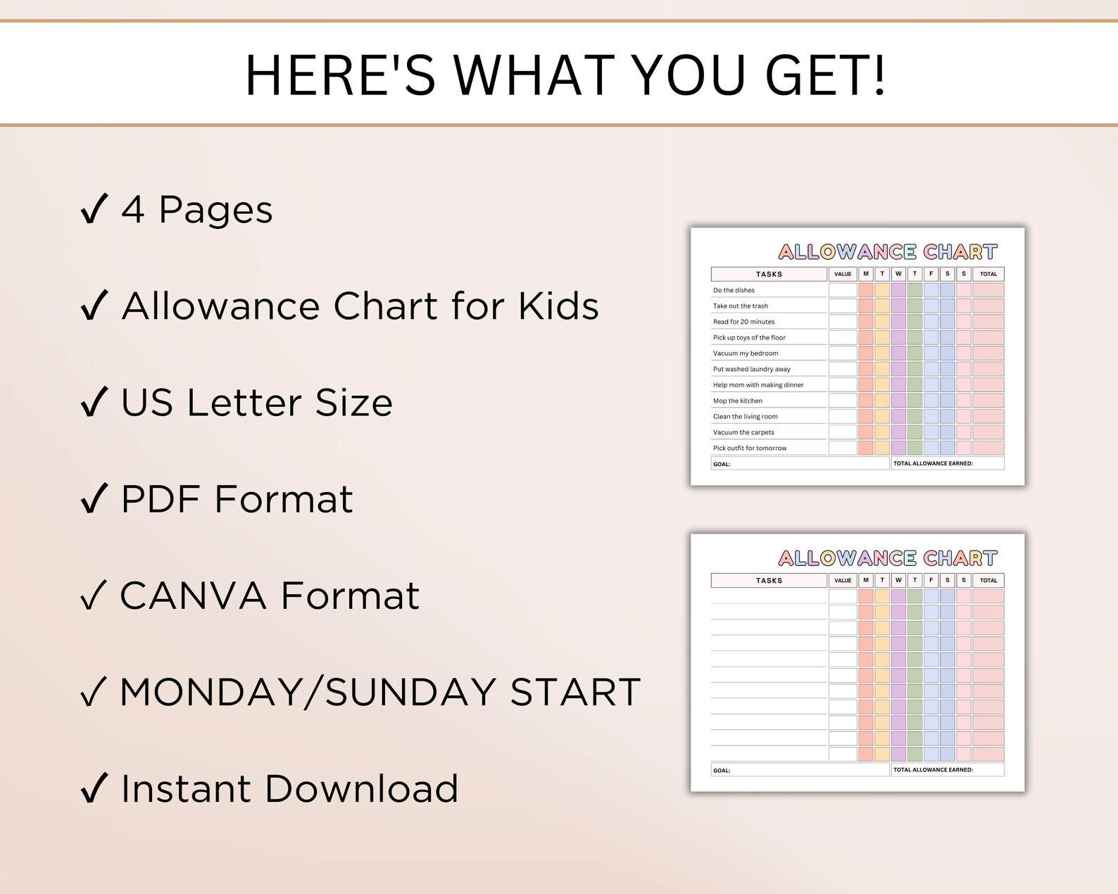 Editable Allowance Tracker | Weekly Allowance Chore Chart for Kids ...