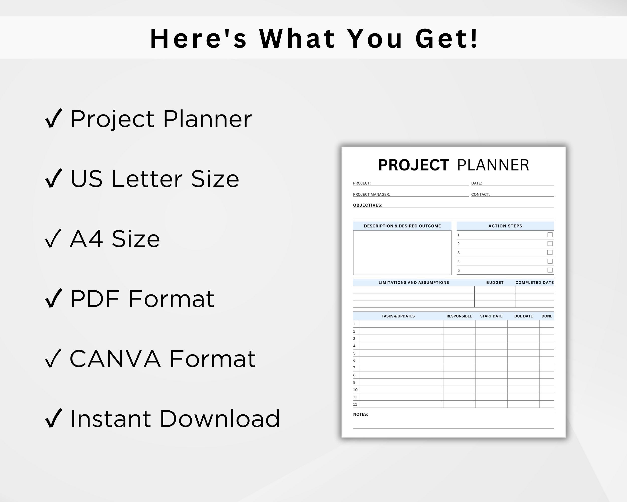 Simple Project Planner EDITABLE, Printable Project Planning Templates ...