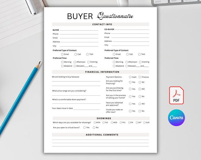 Editable Buyer Questionnaire Template | Home Buyer Questionnaire Form ...
