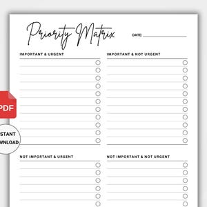 Printable Priority Matrix | Decision Matrix & Productivity Planner | Action Planner | Daily ...
